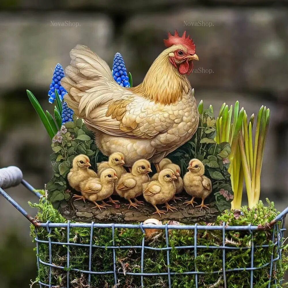 Фигурка садовая "Курочка с цыплятами", акрилик, прозрачная, белая
