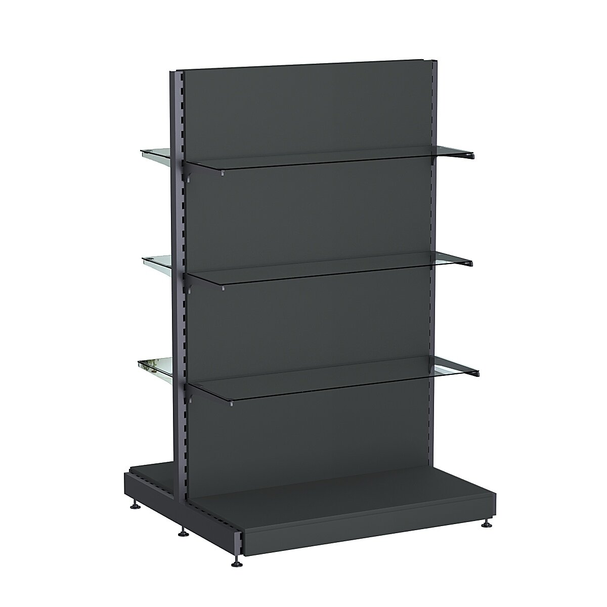Стеллаж торговый металлический островной с наполнением ЛДСП "графф" №8-1.65-1С с полками из стекла, Черный