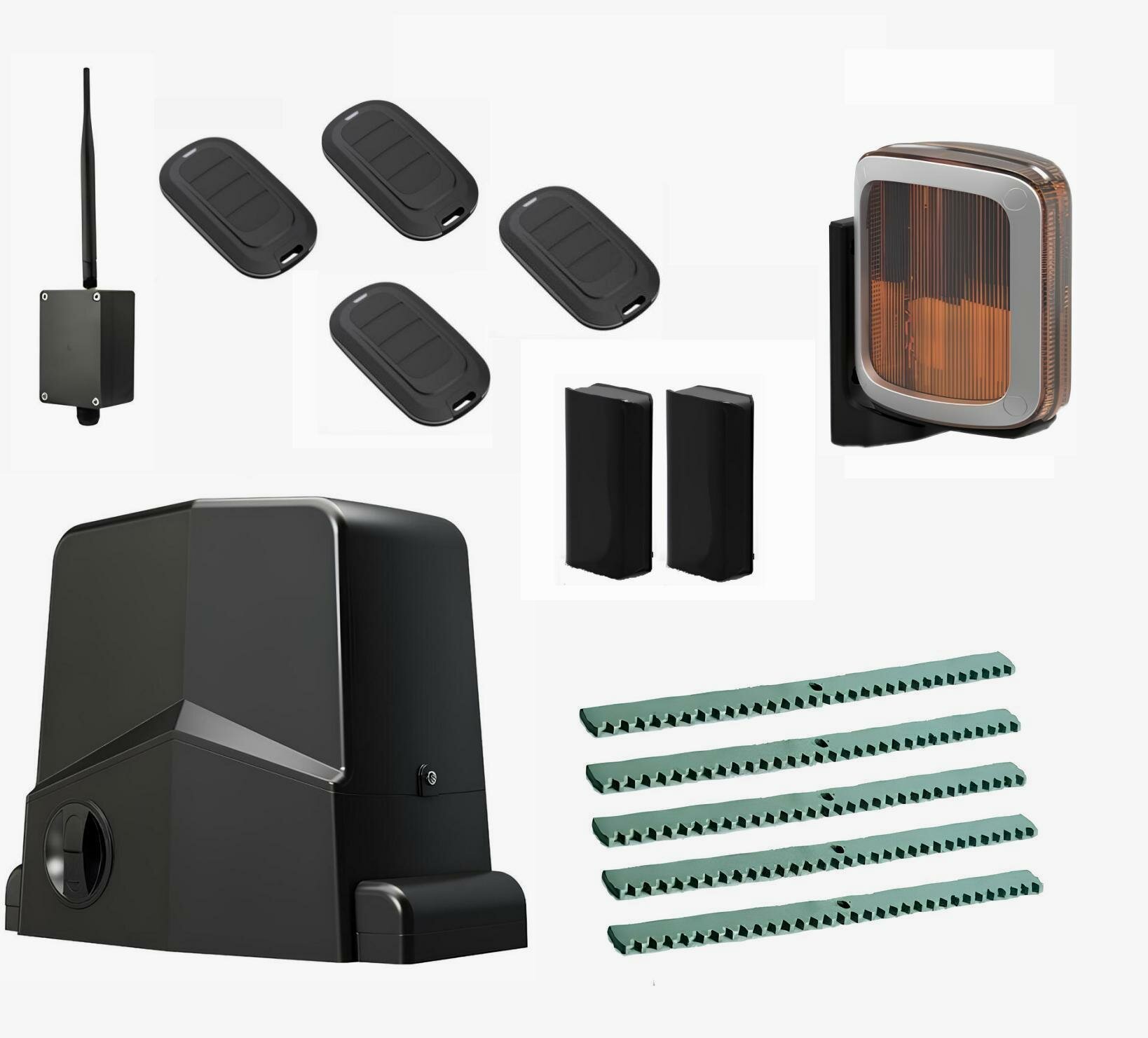 Автоматика для откатных ворот ARW-1000MKIT FULL5-A-BT-T4, комплект: привод, 4 пульта, лампа, фотоэлементы, 5 реек, Bluetooth-модуль