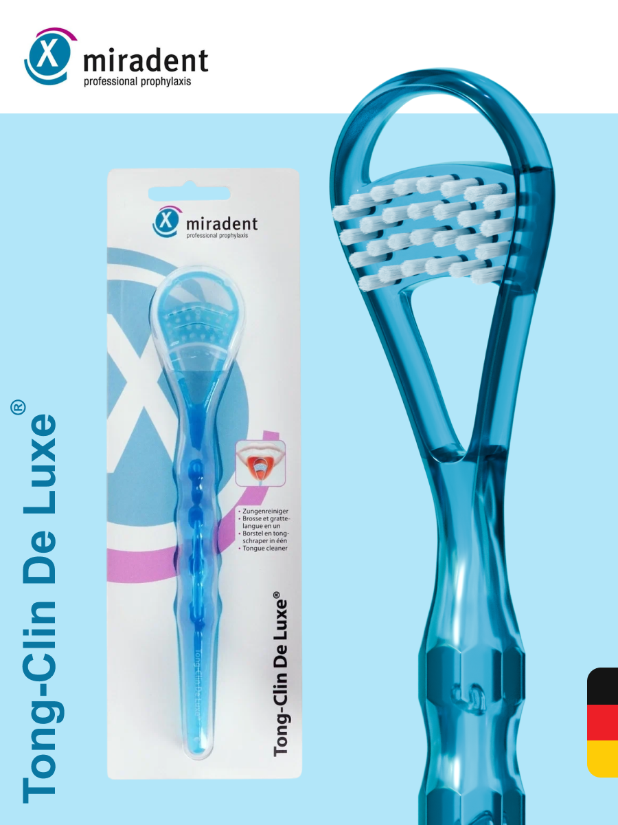 Щетка-скребок Miradent Tong-Clin De Luxe для чистки языка, голубая
