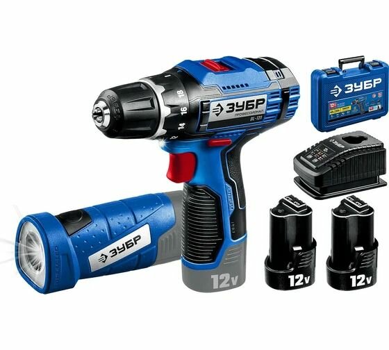 Дрель-шуруповерт ЗУБР Профессионал 12В + LED-фонарь, 2 АКБ 2Ач DL-121-22F