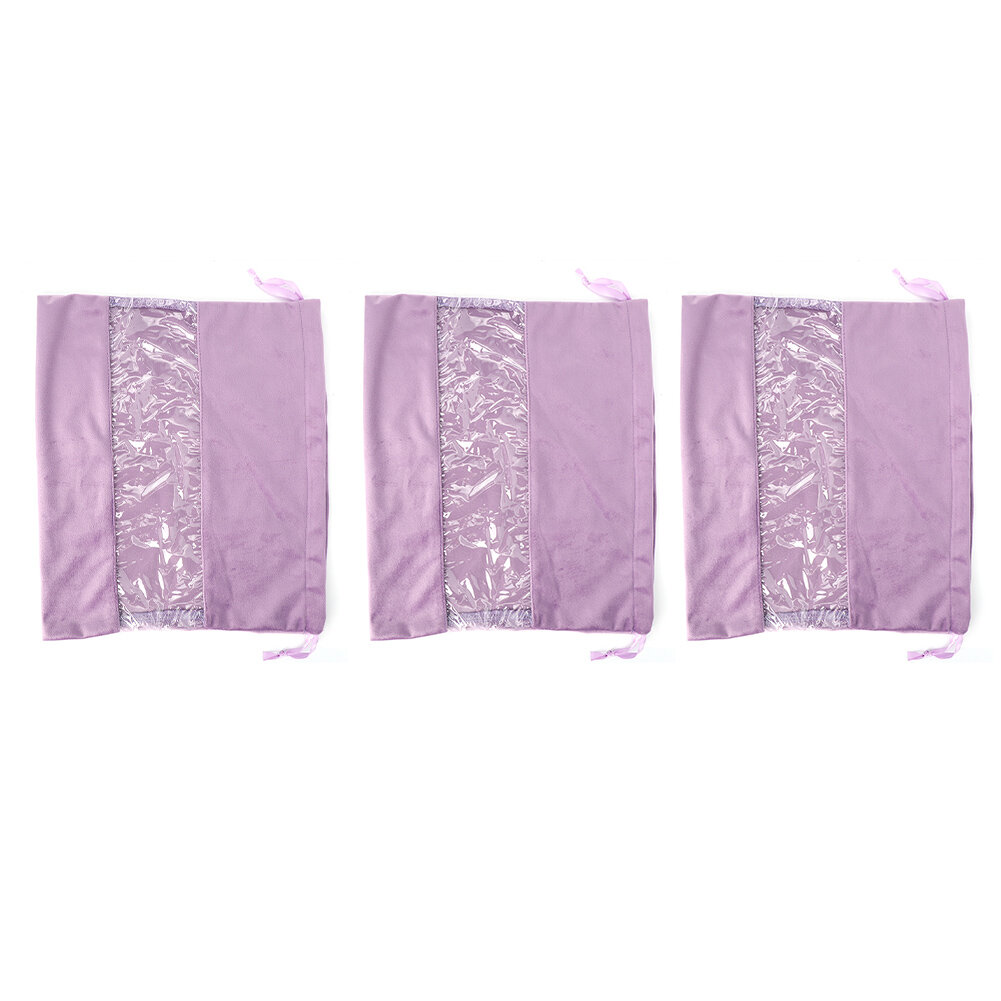 3шт Велюровая сумка-мешок с затяжкой для хранения одежды, макияжа, обуви во время путешествий 34x29см, фиолетовая