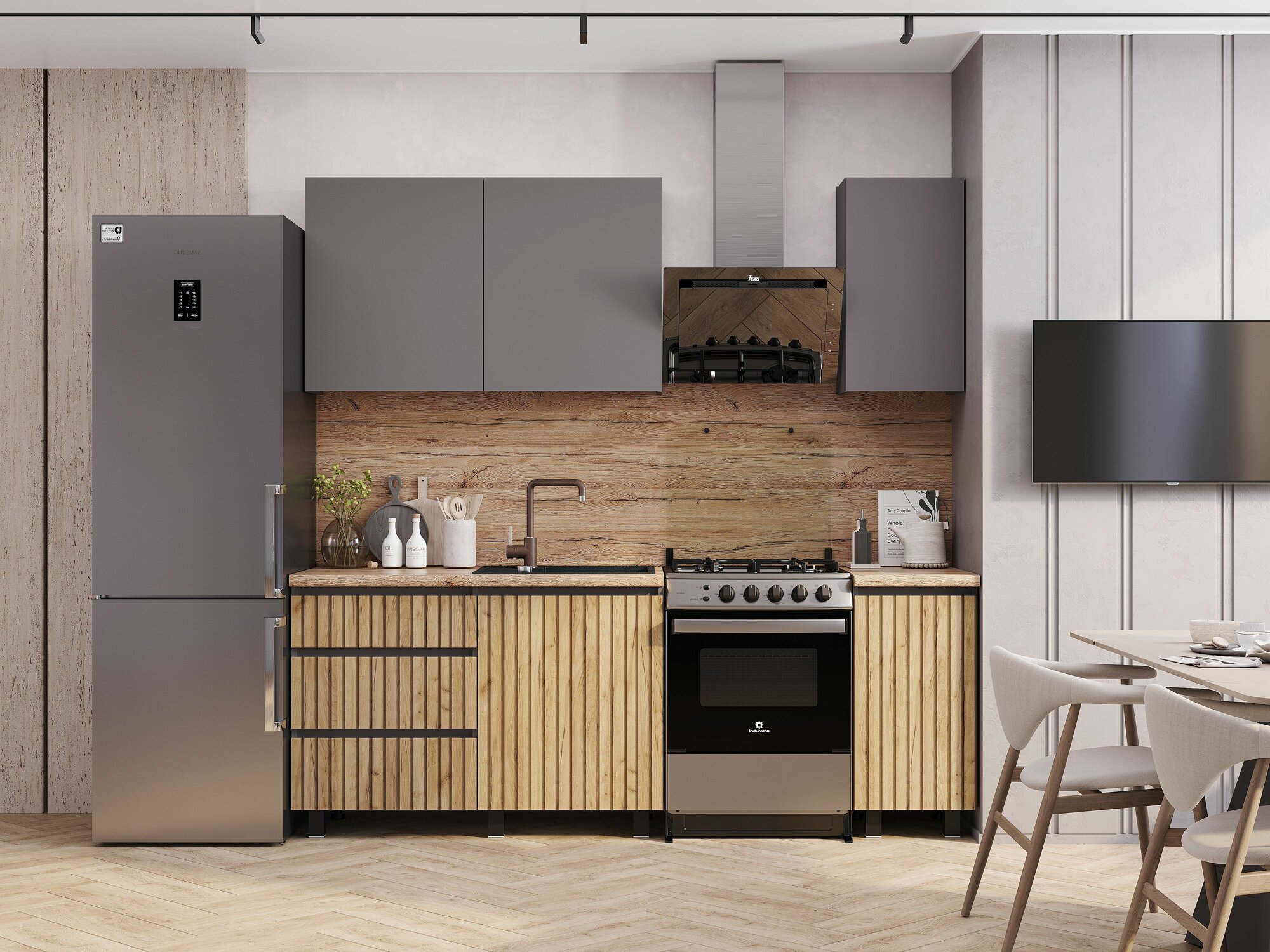 Кухня "Шерлок" 1,6 м крафт/графит (Мебелони)