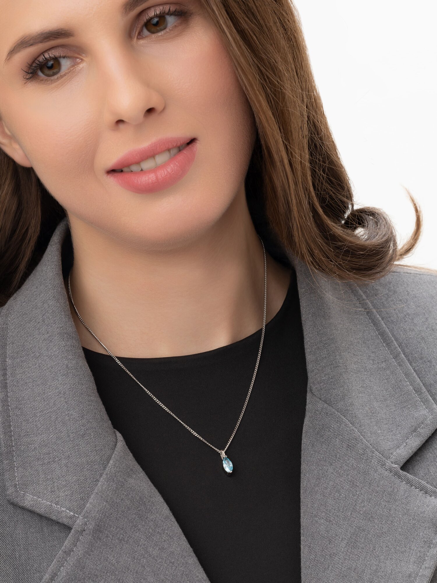 Подвеска Pepela Jewelry, серебро, 925 проба, родирование, фианит, размер 1.5 см., голубой, серебристый — фото 1