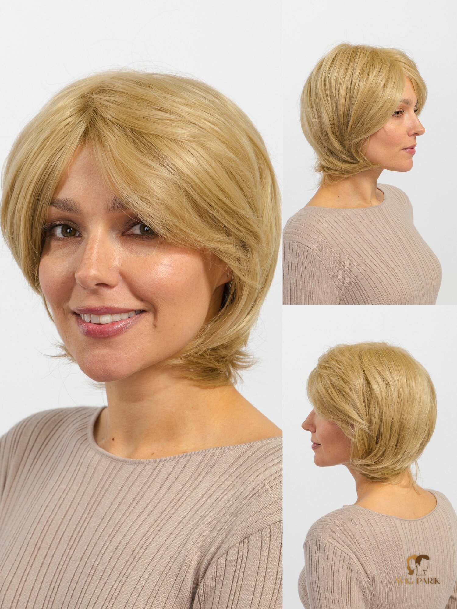 Парик женский блонд светлый, стильная стрижка с объемом
