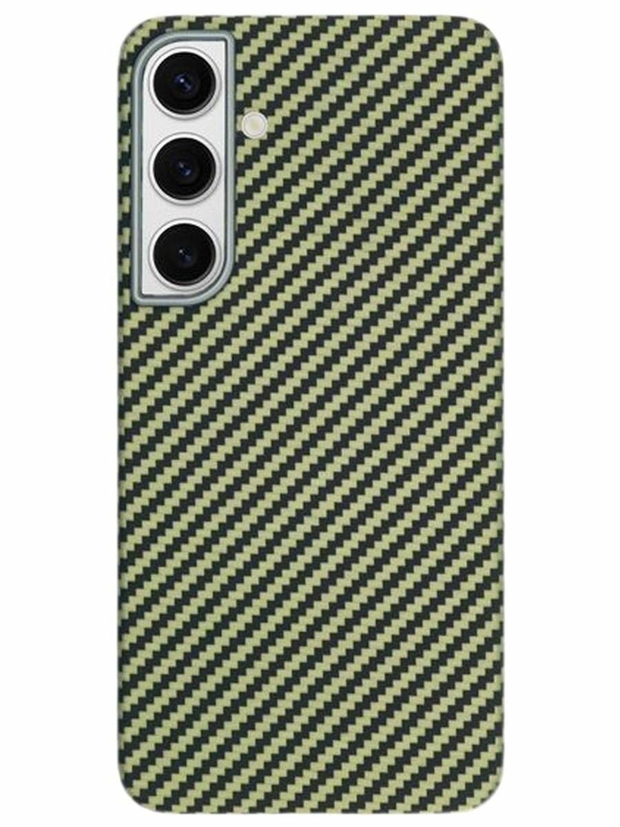 Чехол на Samsung Galaxy S24, кевлар (арамид) сверхпрочный, зеленый