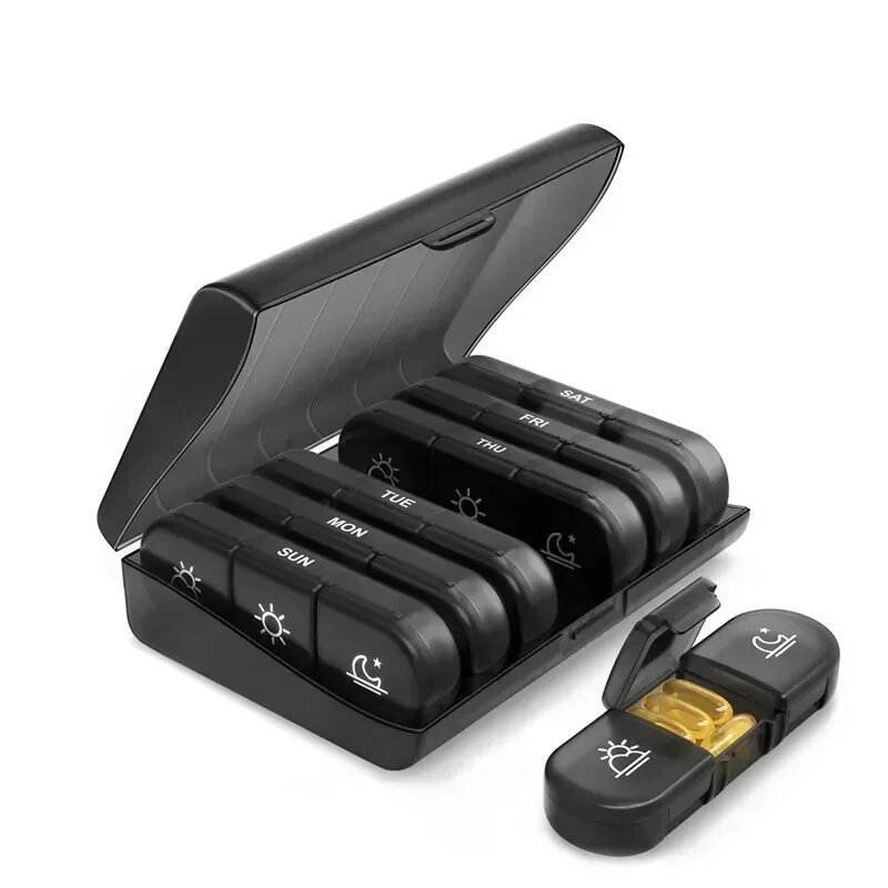Большой еженедельный органайзер для таблеток Black A