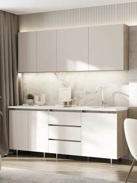 Кухонный гарнитур Челси 2м ЛДСП кашемир/дуб крафт светлый со столешницей, к2 МИФ