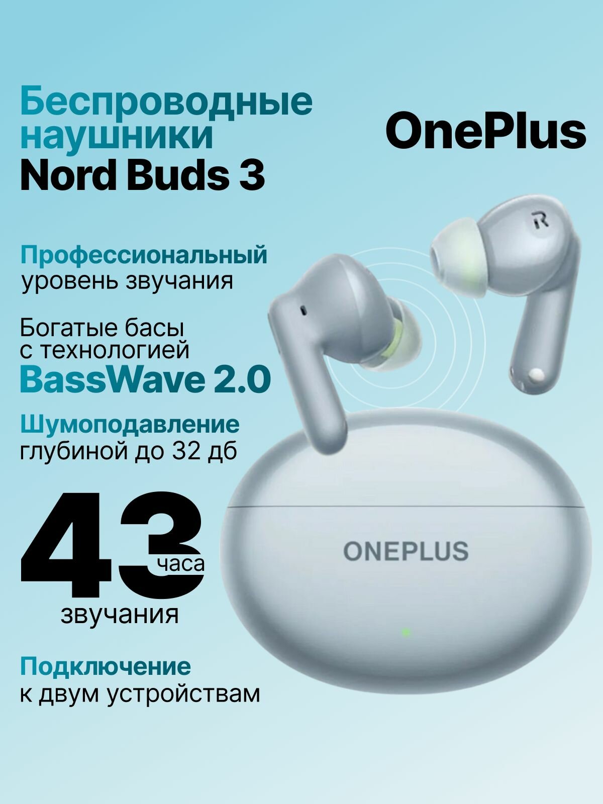Беспроводные наушники OnePlus Nord Buds 3, E514A (Chromatic Blue), голубые