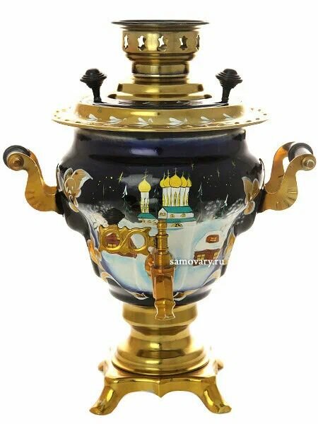 Самовар электрический 2.5 л. с художественной росписью Жостово на зелёном