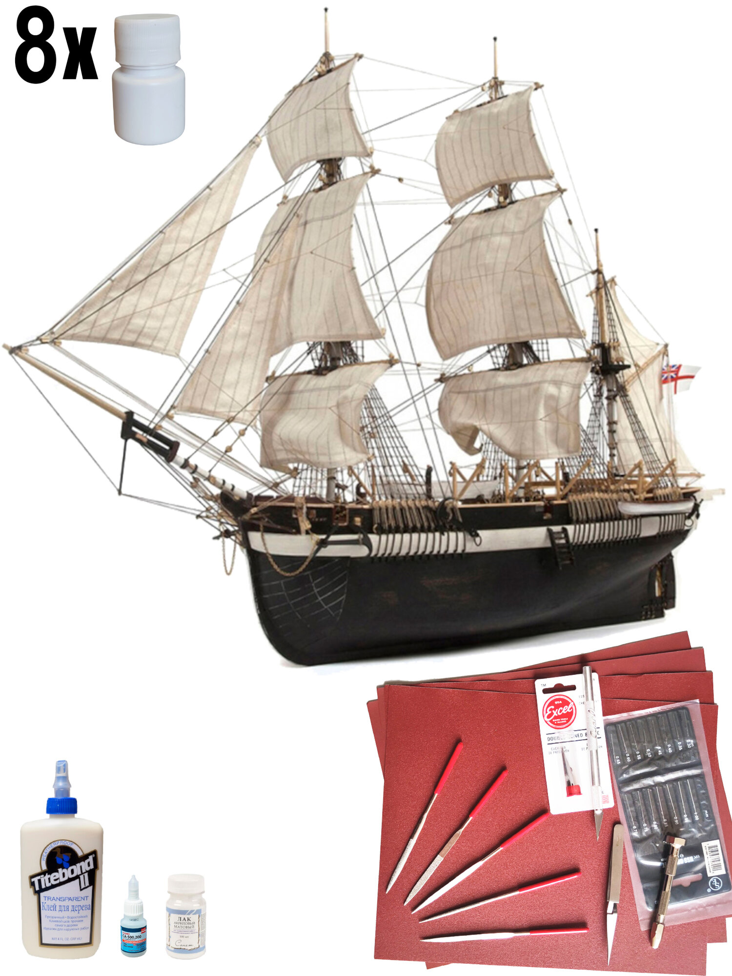 Модель корабля OcCre, Бомбардирский корабль HMS Terror, 350 часов, подарочный набор, инструменты, краски, лак, клея