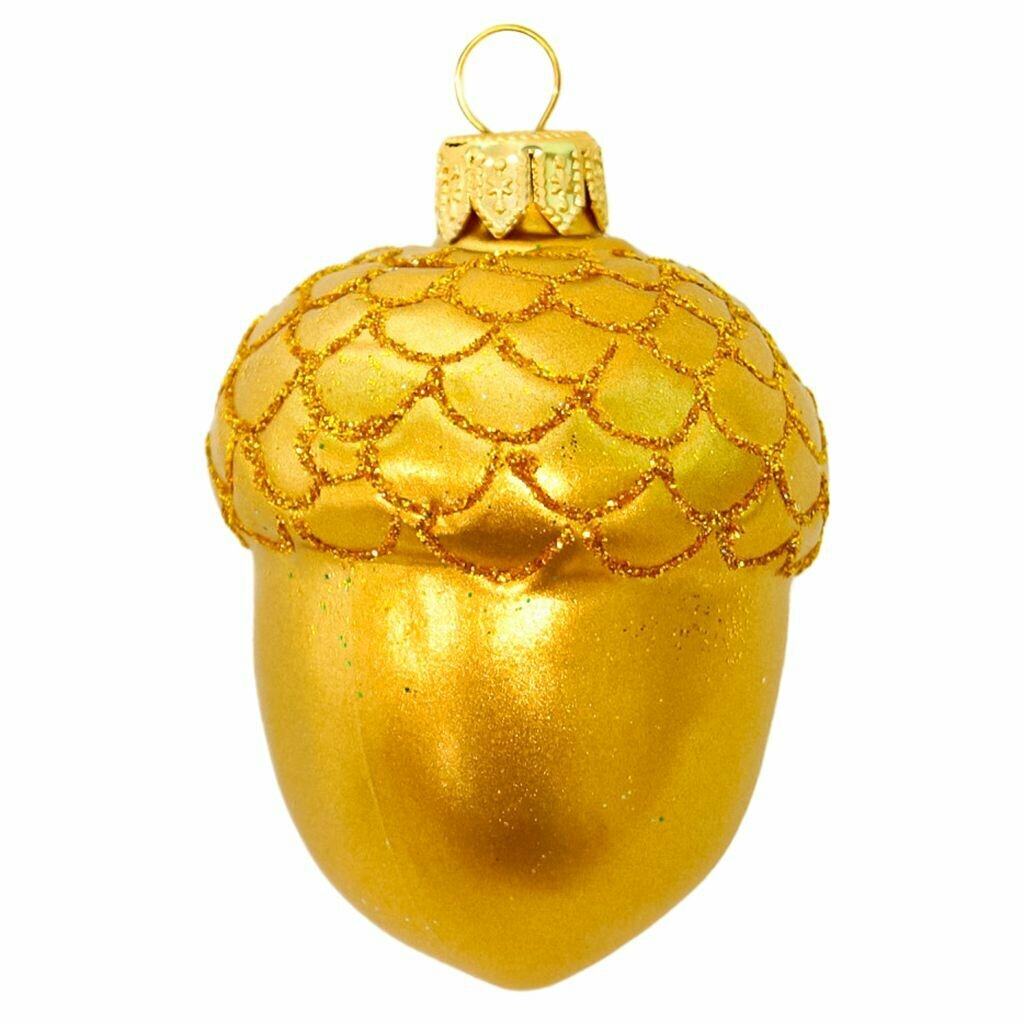 Елочная игрушка фигурка стеклянная "Желудь" д6см, h8см, ручная художественная роспись, подарочная упаковка