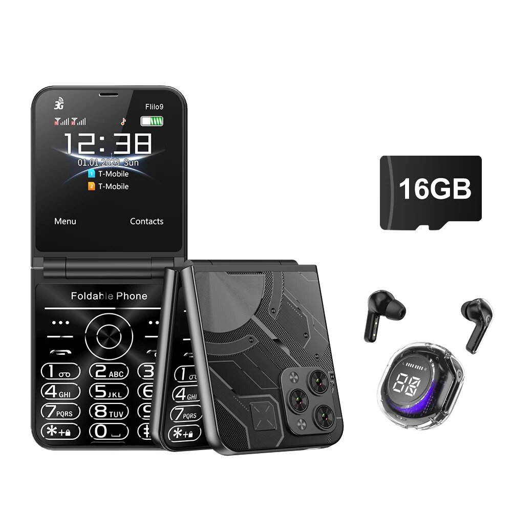 SERVO Flilo9 Flip Mobile Phone 3G Network Call Recording Blacklist FM Radio Flashlight MP4 Foldable Cellphones Dual SIM Standby