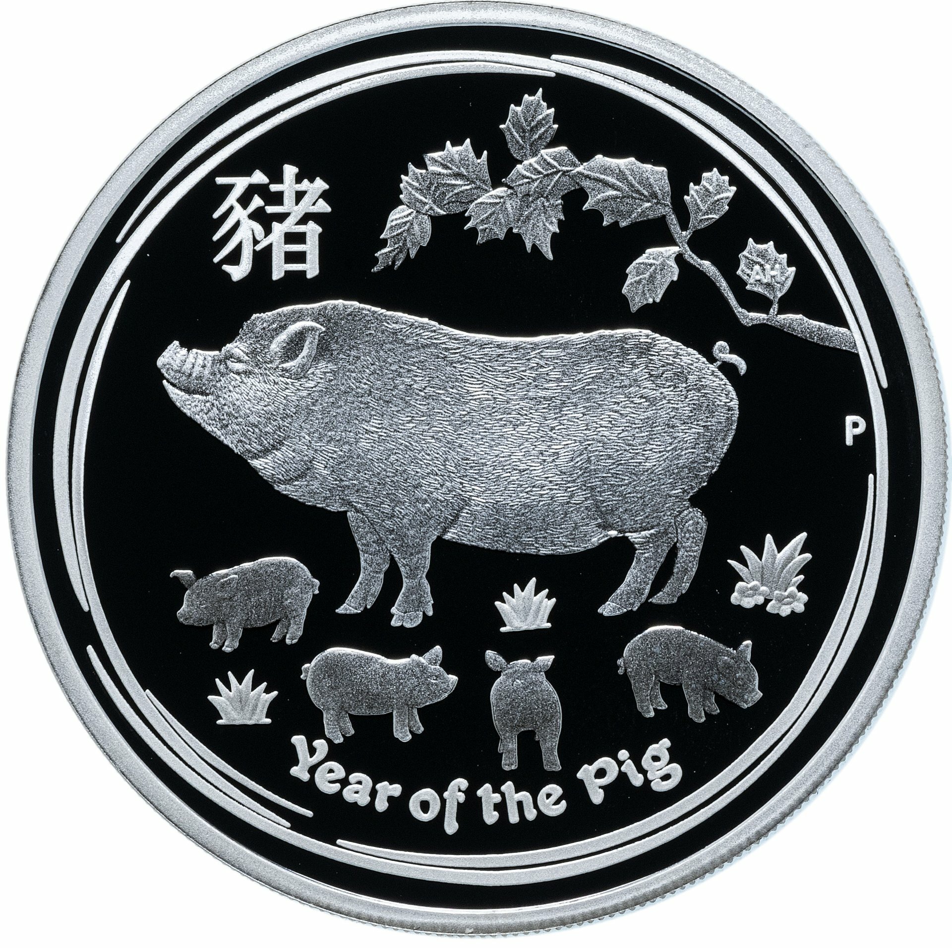Австралия 1 доллар 2019 "Год свиньи" в футляре, с сертификатом, Серебро 999, в сохранности Proof