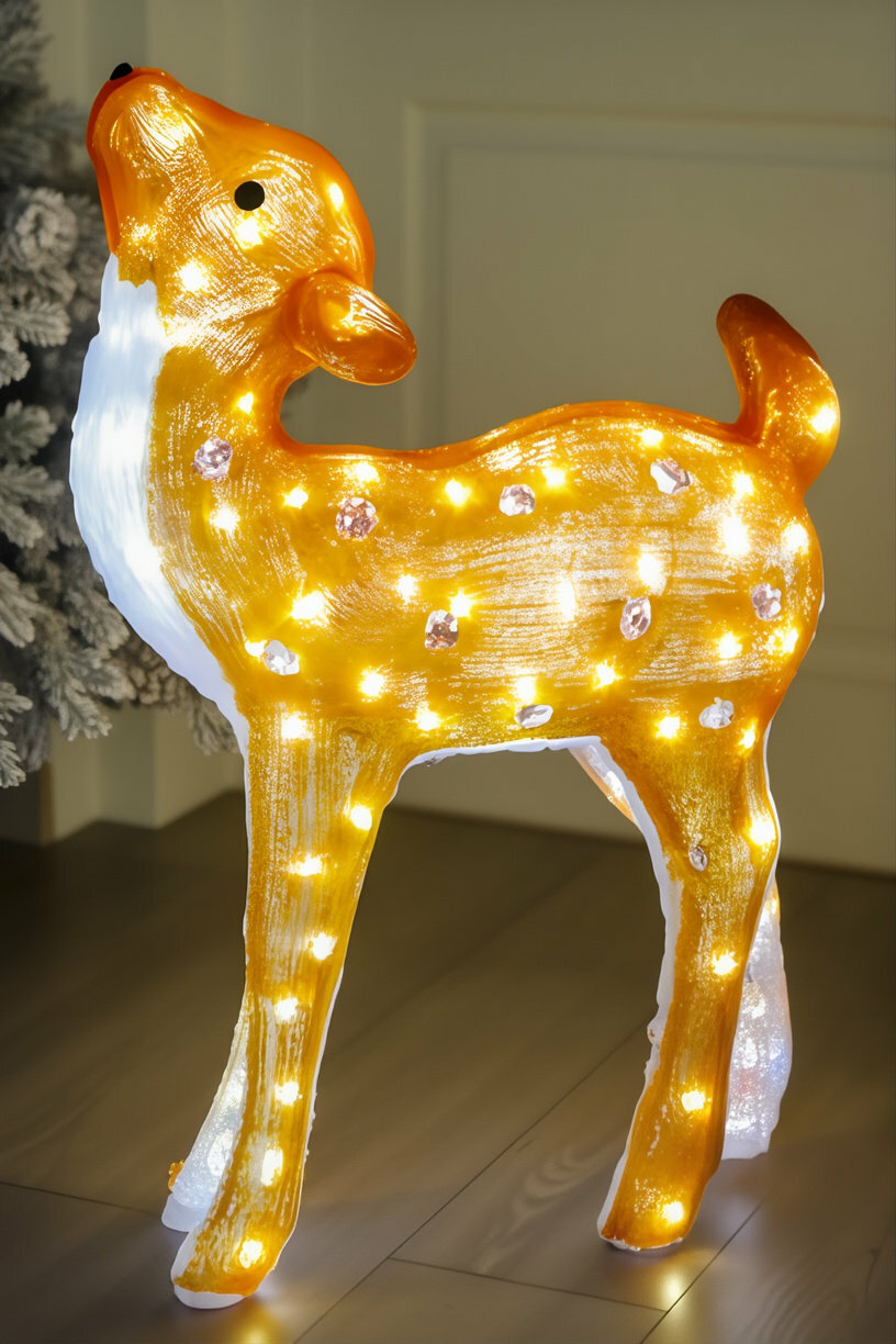 Декоративная светящаяся фигура оленёнок арна, акрил, 100 белых LED-огней, 77 см, уличный, Winter Deco 4060464