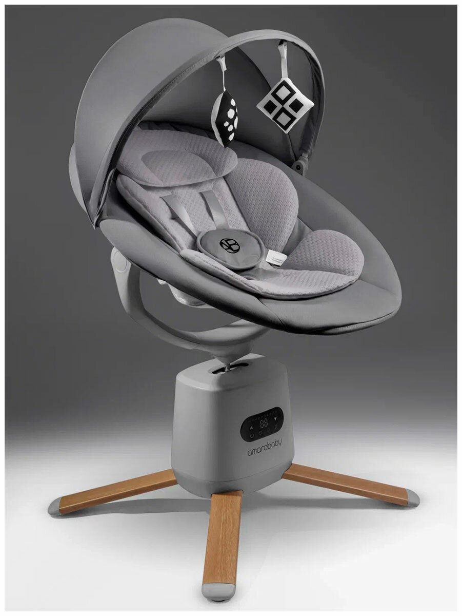 Качели электронные детские Amarobaby Jolly swing, серый, светло-серый вкладыш