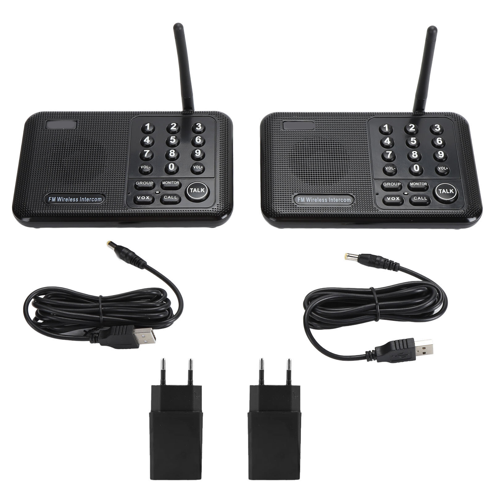 Беспроводная домофонная система с дальностью действия 3280 футов, 10 каналов, 3-кодовая защита от помех, 8-ступенчатая регулировка громкости, домофон для дома, бизнеса, офиса, черный, вилка европейского стандарта, 100–240 В.