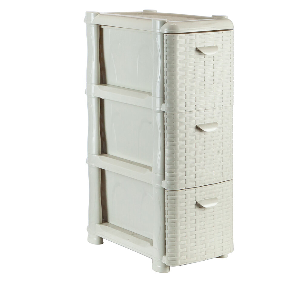 Комод 3-х секционный узкий "Ротанг", белый ротанг