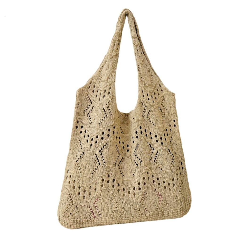 Женская большая сумка через плечо, вязаная крючком, Цвет Хаки