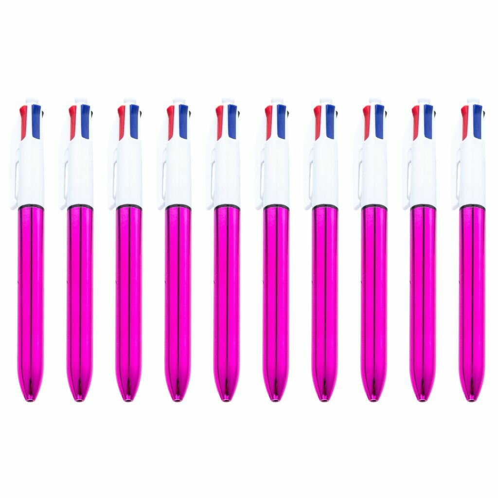 1 упаковка из 10 шариковых ручек с гальваническим покрытием, бухгалтерская ручка "четыре в одном" - розово-красная