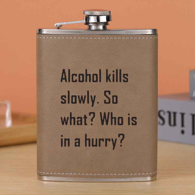 Кросс-бордерная русская фляга из нержавеющей стали 304 объемом 8 унций, портативная бутылка для вина с чехлом из PU кожи и лазерной печатью логотипа