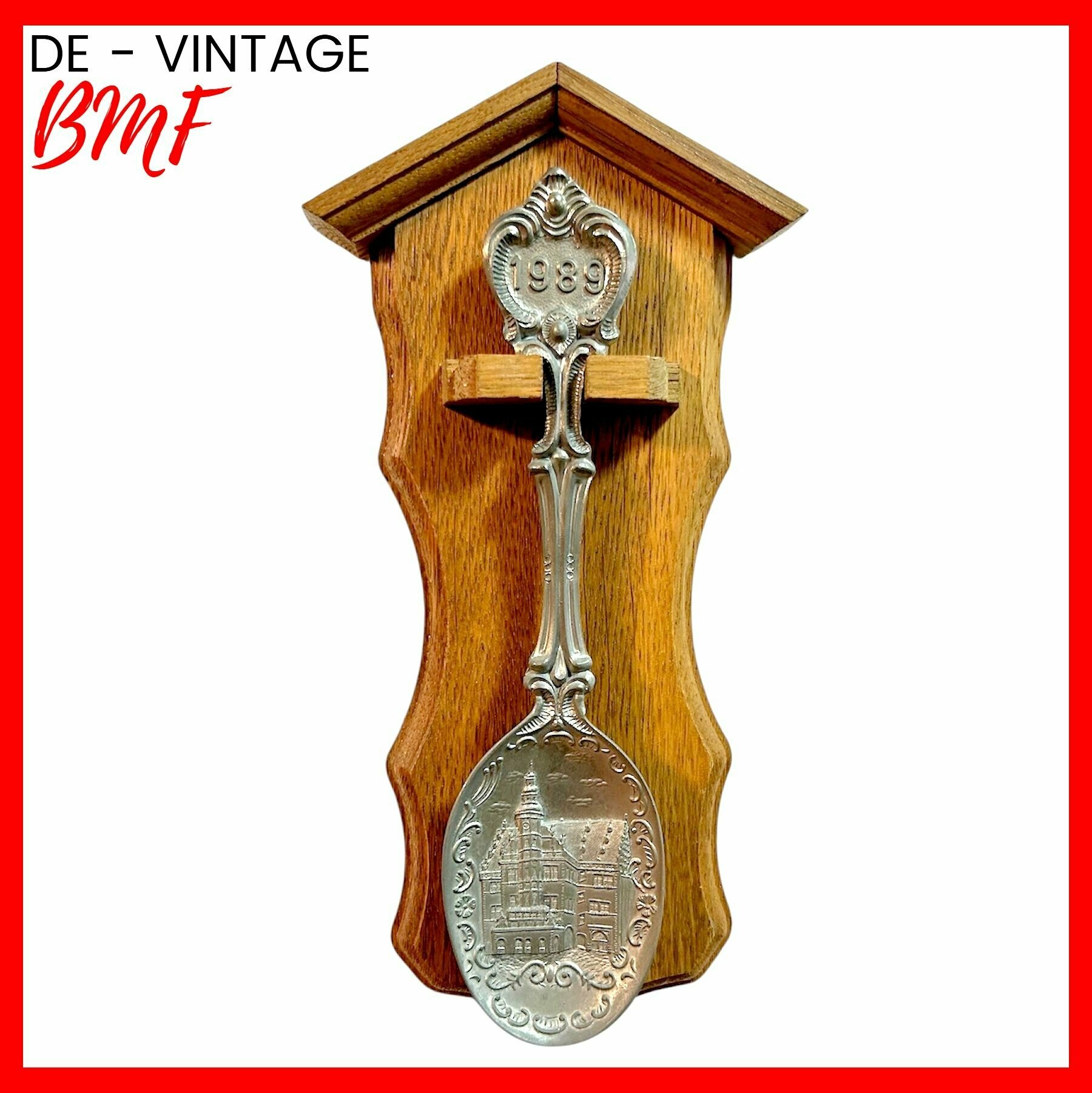 Ложка декоративная оловянная на деревянной подставке 1989 год, BMF, винтаж. Германия