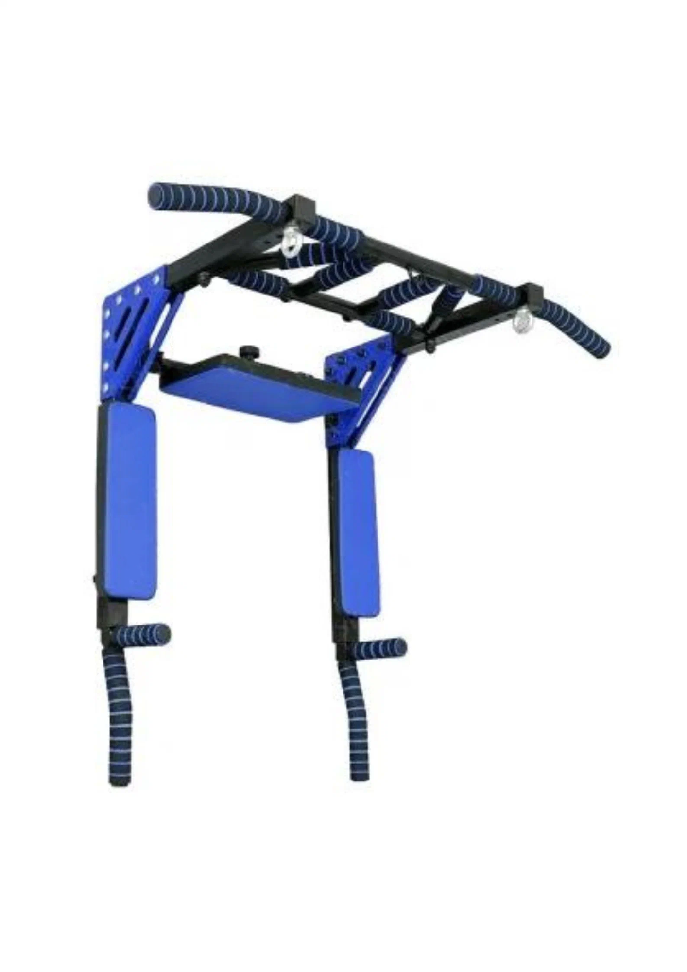 Турник усиленный на шведскую стенку черный с синими подушками/ручками