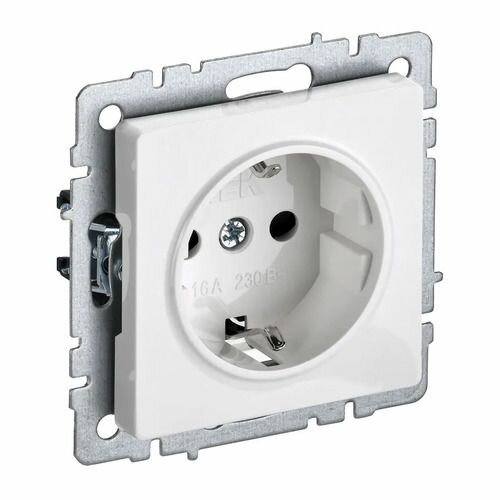 Розетка силовая IEK Brite РС14-1-0-БрБ, одинарная, скрытая, заземление, шторки, IP20, белый [br-r14-16-k01]