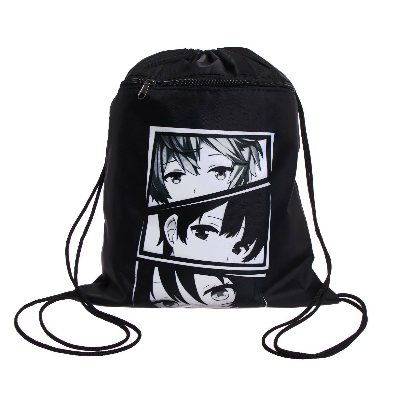 Мешок для обуви с карманом 420 х 340 мм, Calligrata МСО-7С, (мягкий полиэстер, плотность 210D), "Аниме глаза", 9448854