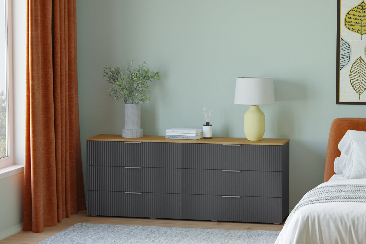 Комод Салерно 6 (МДФ) SF-019 Графит Серый графит 0162 РЕ NEW 182x42x72 см, Фиеста