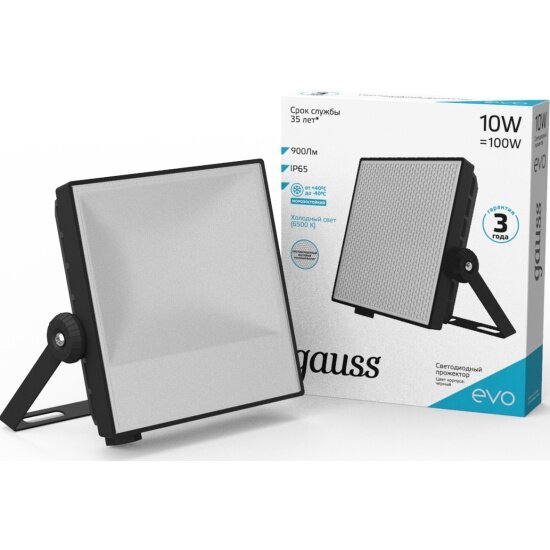 Прожектор Gauss EVO 10W 900 lm IP65 6500К, IK04, черный 1/30