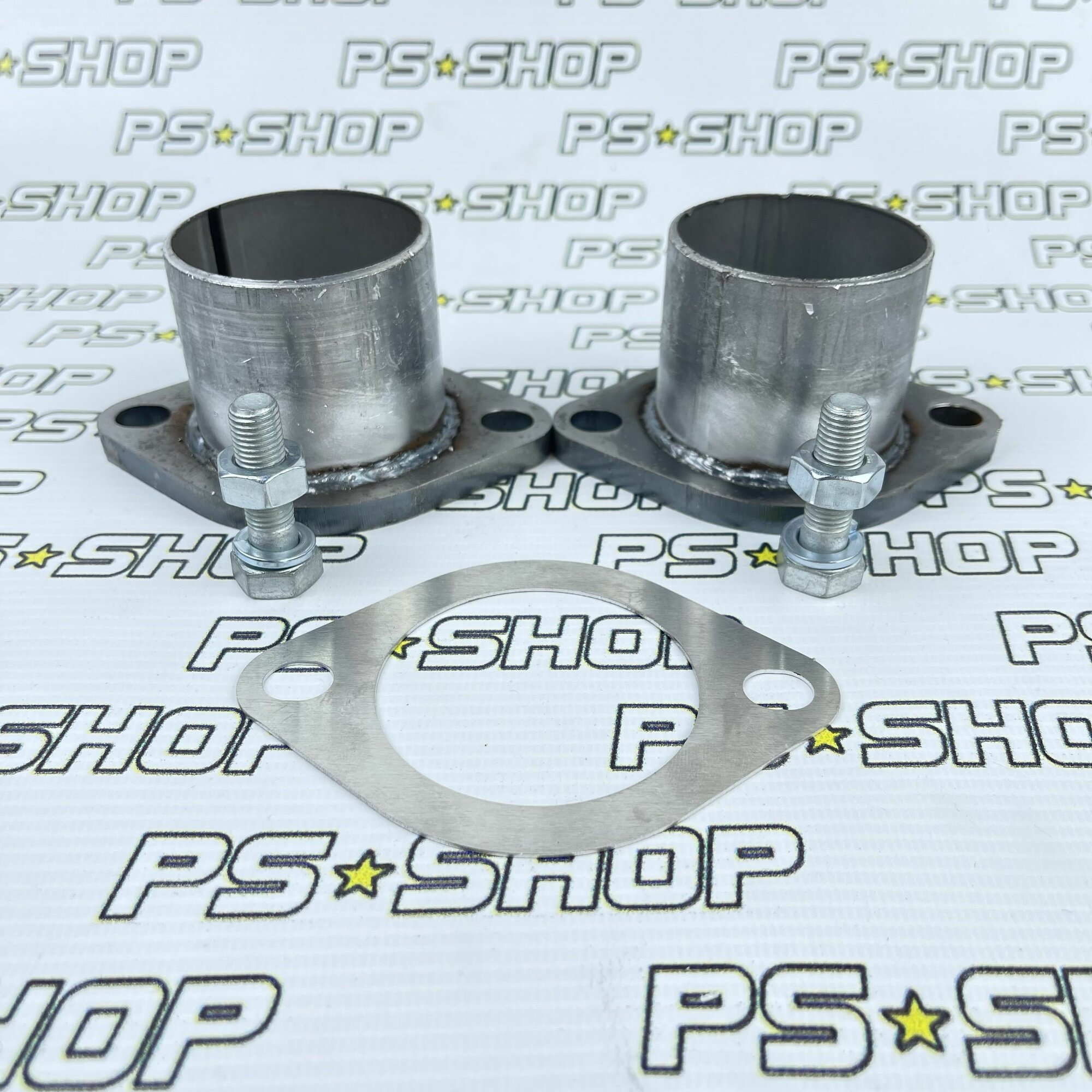 Фланцы глушителя в сборе с трубами 60 мм (внешний диаметр), комплект 2шт, с прокладкой и крепежом. Нержавеющая сталь AISI 439.