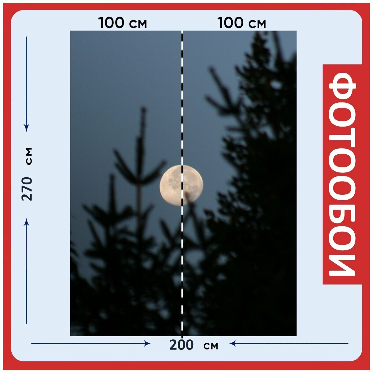 Фотообои "Луна, ночь, небеса" 200x270 см. флизелиновыена стену