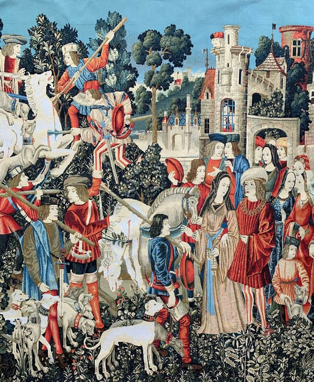 Панно гобеленовое на стену "Охота на Единорога", 140х148 см / Гобелен средневековый