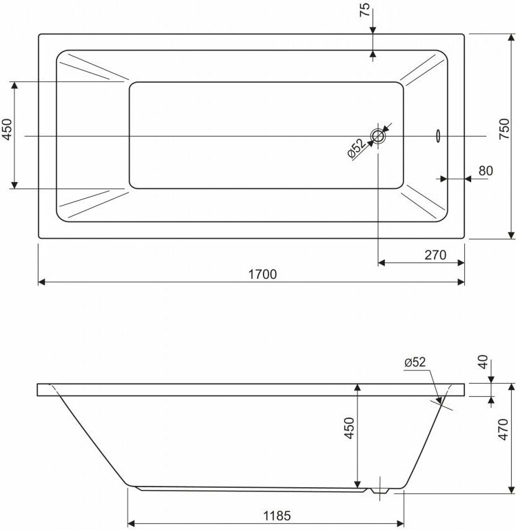 Акриловая ванна CEZARES PLANE SOLO-170-75-45-W37 PLANE SOLO-170-75-45-W37