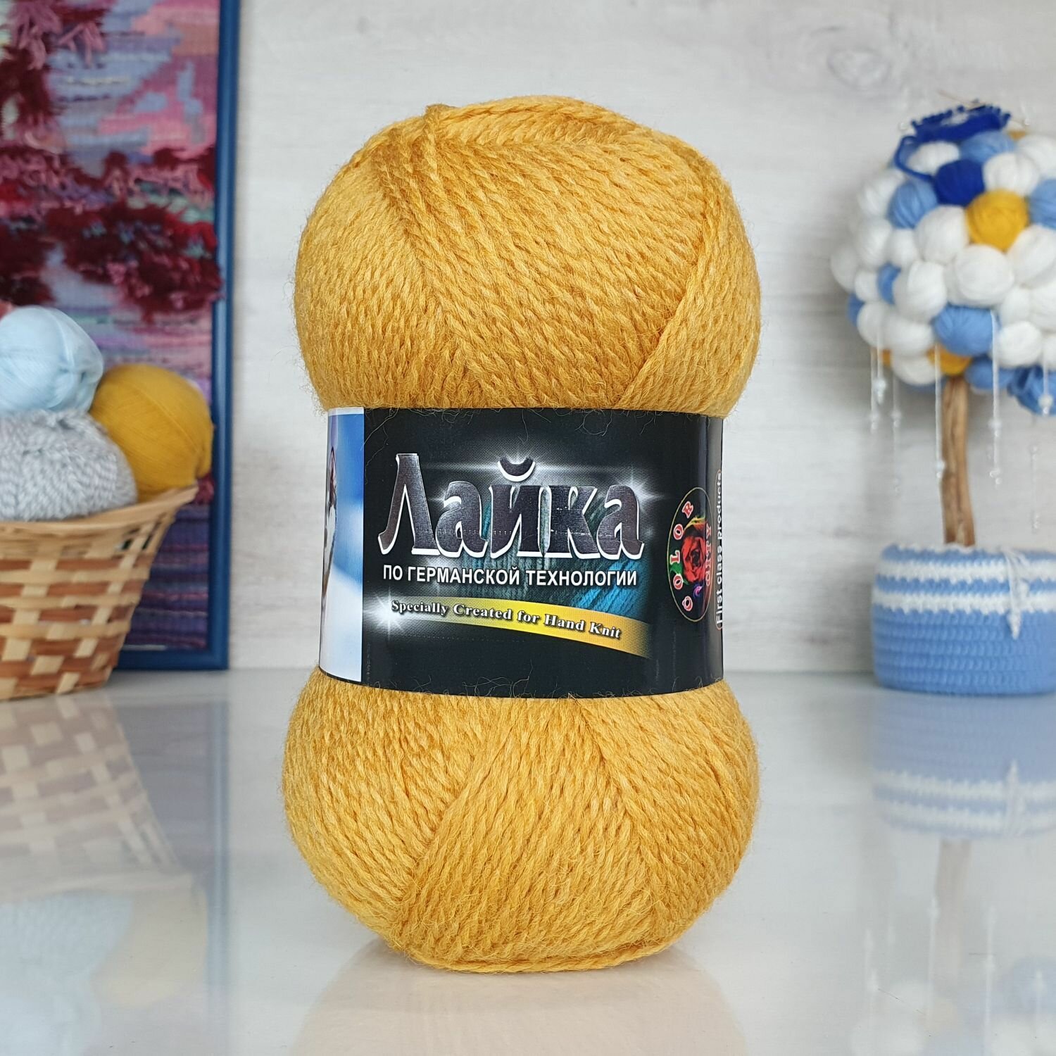 Пряжа COLOR-CITY Лайка, тем. желтый - 2520_2, 75% меринос, 25% шерсть собаки, 5 мотков, 100 г, 300 м.