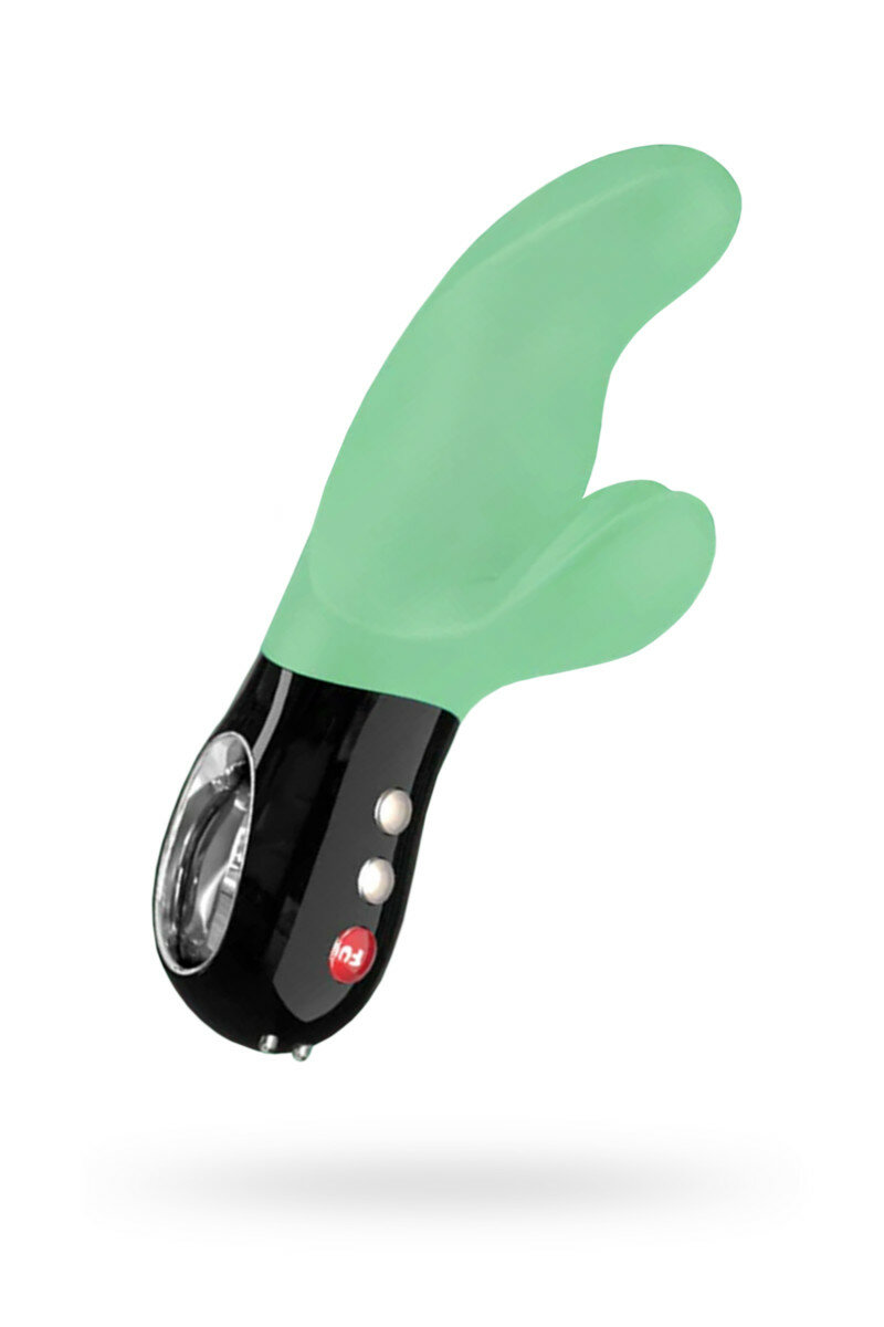 Зеленый вибратор Miss Bi с клиторальным отростком - 17 см.