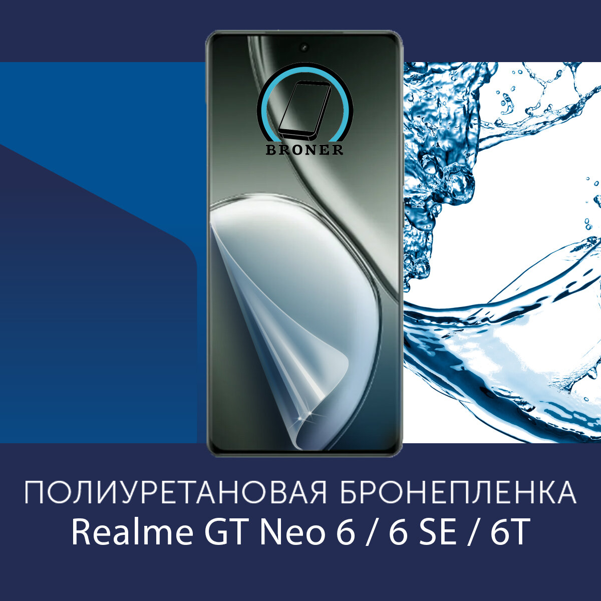 Полиуретановая бронепленка для Realme GT Neo 6 / 6 SE / 6T / Защитная плёнка на экран, совместима с чехлом, с вырезом под камеру / Матовая