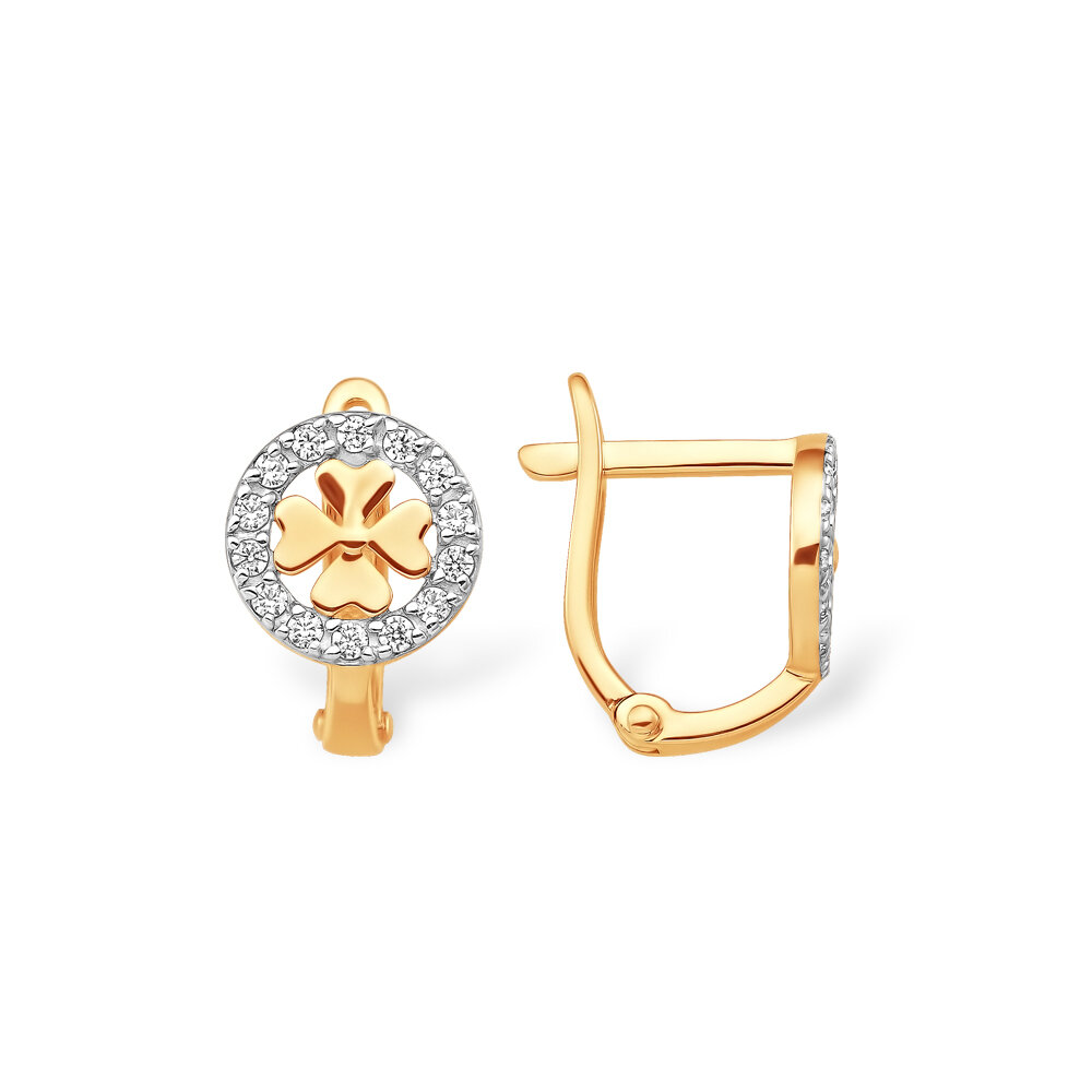 Серьги, красное золото, 585 проба, фианит