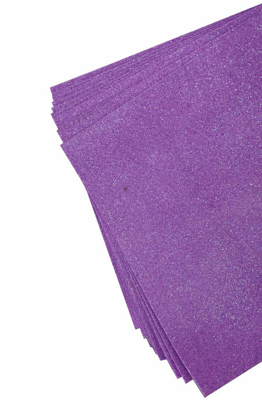 Цветная пористая резина (фоамиран) с блеском для поделок и творчества, Komas, 20х30 см, толщина 2 мм, 10 листов, фиолетовый/ Фоамиран с блестками (глиттерный)