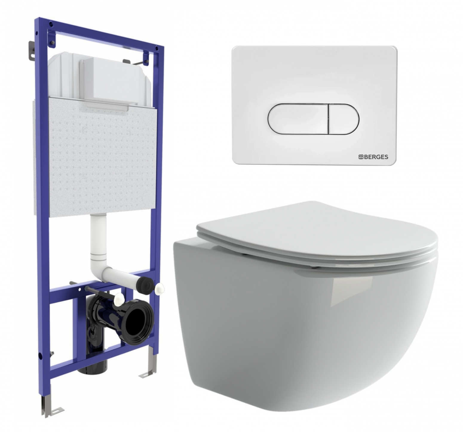 Комплект 3 в 1 инсталляция Berges Wasserhaus Novum 040231 + Унитаз подвесной Ceramica Nova Forma CN3009 + кнопка белая