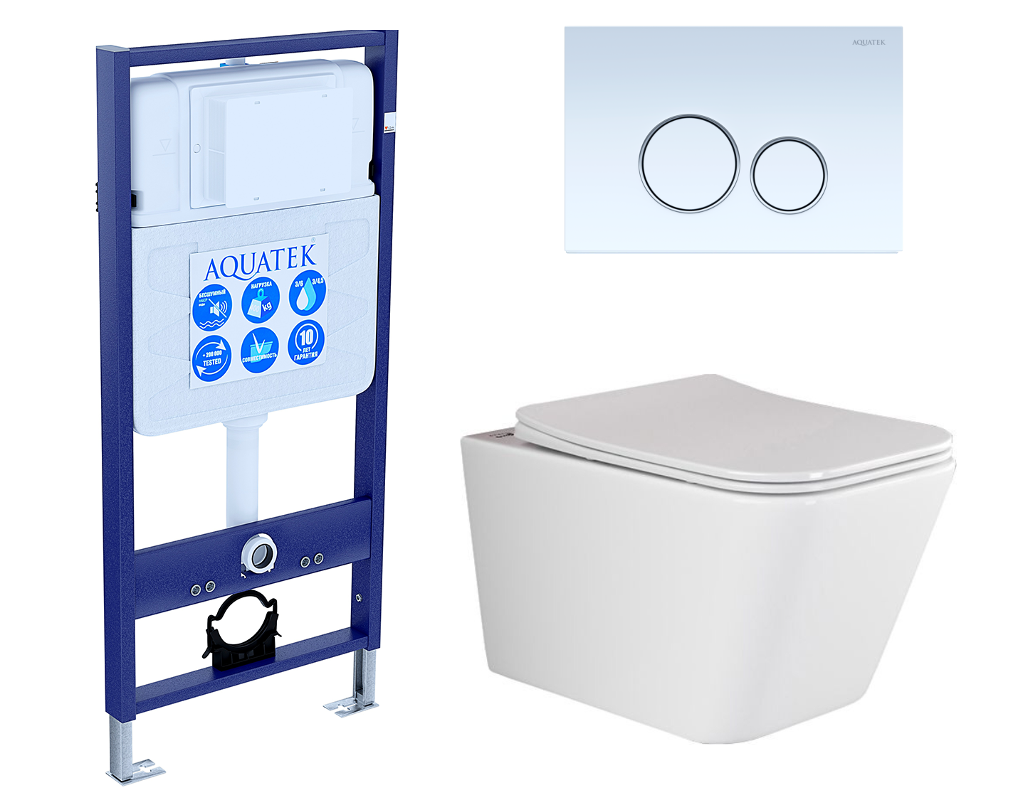 Комплект 3 в 1 инсталляция Акватек Standart 50 + Унитаз подвесной Ceramica Nova Metric Rimless CN3007 с кнопкой белой INS-0000012 + CN3007 + KDI-0000015