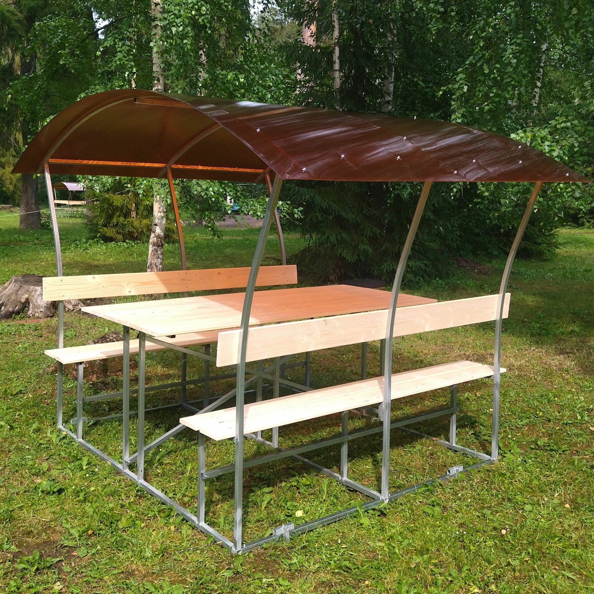 Беседка Летняя 2,7х1,8 м, оцинкованная металлическая с поликарбонатом коричневого цвета