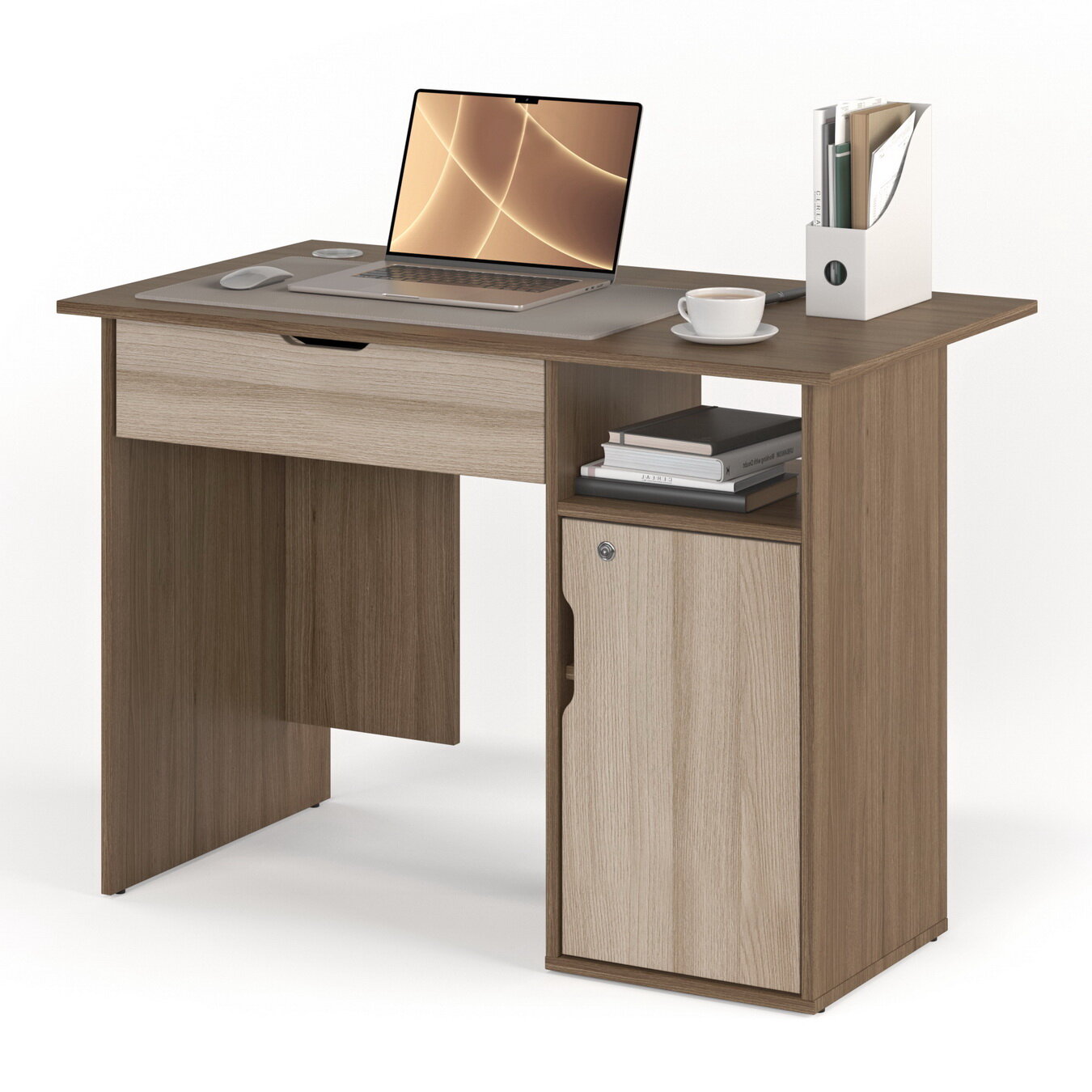 Стол письменный БАНГА-61-Я правый Ясень темный - Ясень светлый