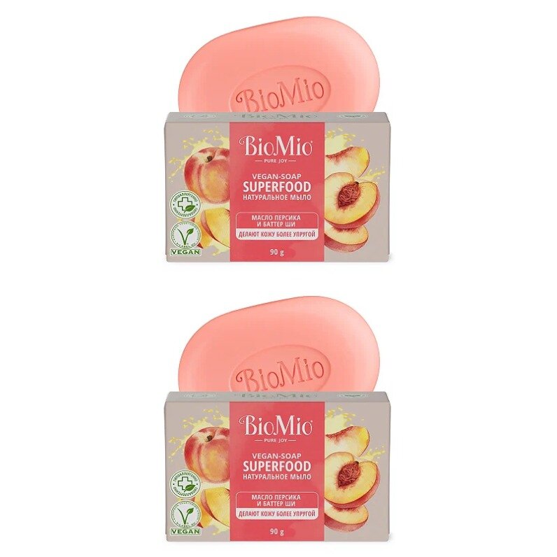 Натуральное мыло BioMio Bio-Soap Персик и Ши 90 г, 2 шт