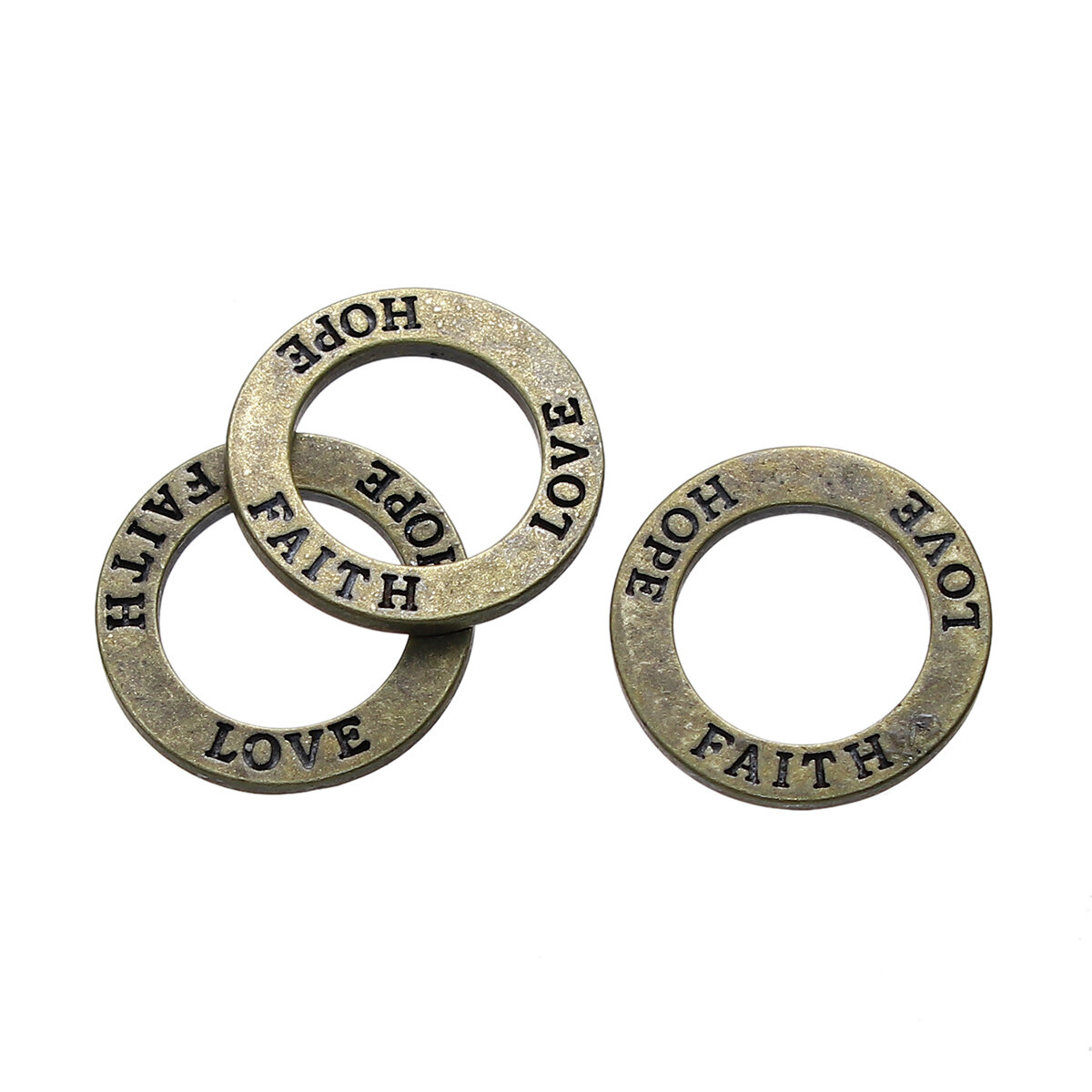 Коннектор 23мм, кольцо Faith, Hope, Love, базовый материал - цинковый сплав, бронзовое, 1 шт.