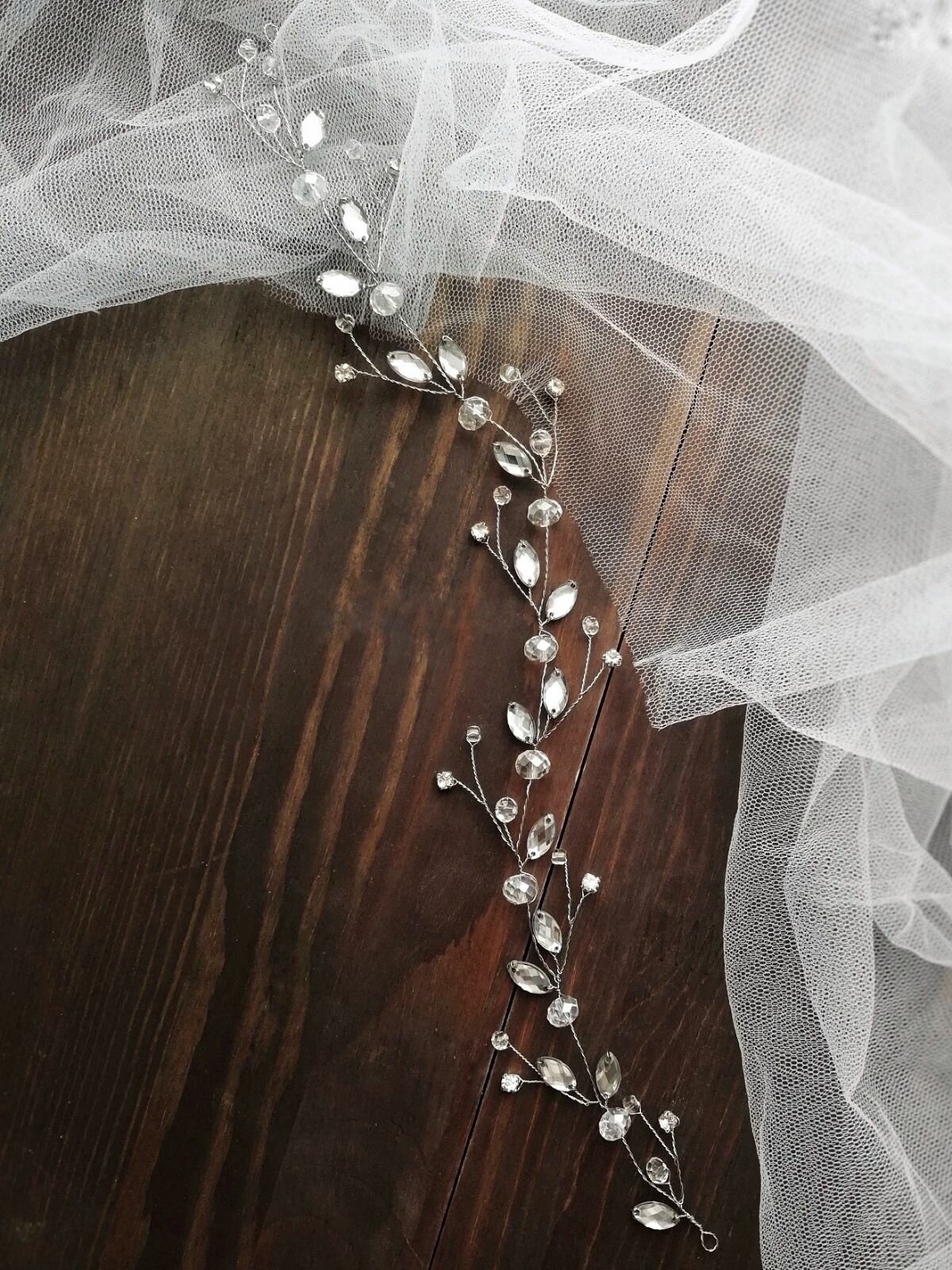 Веточка со стразами для волос 1шт, диадема со стразами, веточка на голову, свадебное украшение на голову, украшение на голову невесте, серебряная веточка для волос