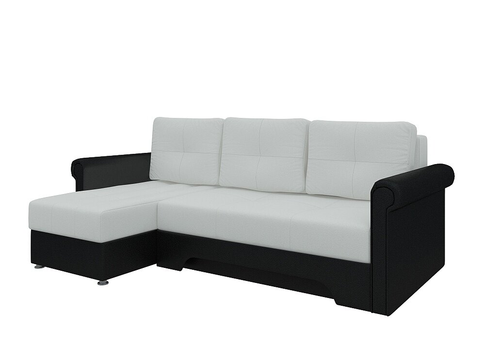 Угловой диван Гранд Бело-Черный, еврокнижка, 235х150х85 см, с ящиком для белья