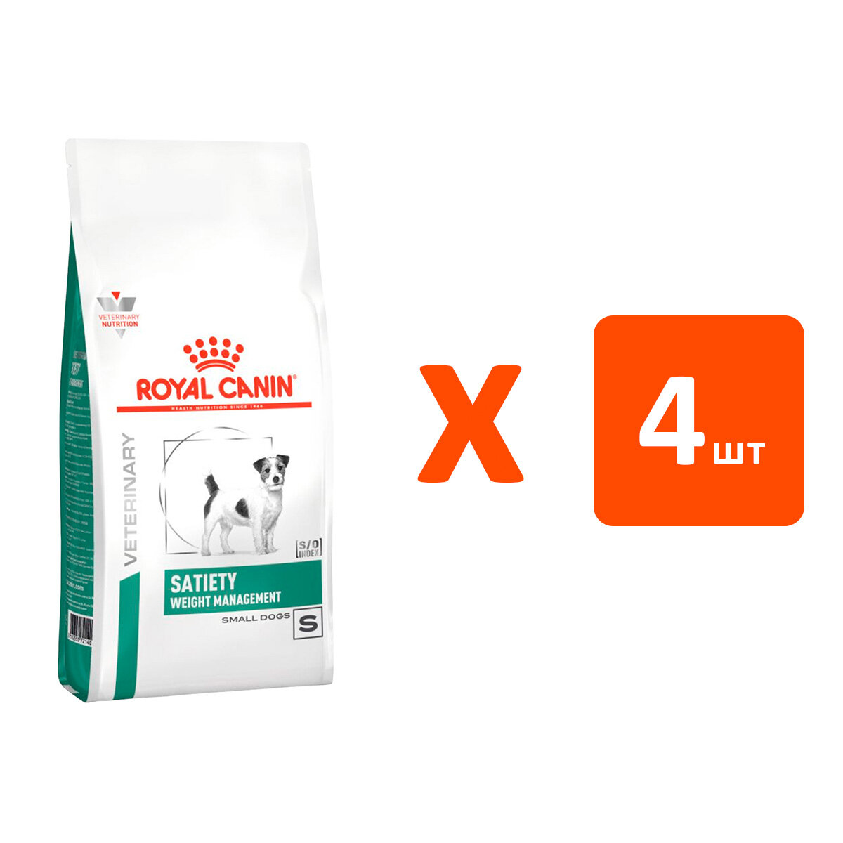 Корм сухой Royal Canin Satiety Weight Management Small Dog S для взрослых собак маленьких пород контроль веса, 1,5 кг х 4 шт