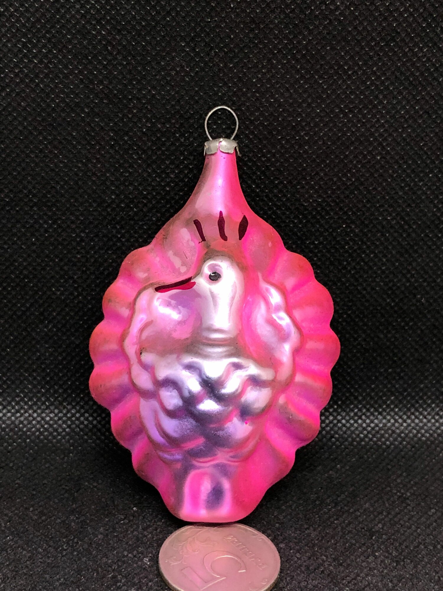 Елочная игрушка СССР медальон павлин жар птица стекло # 17